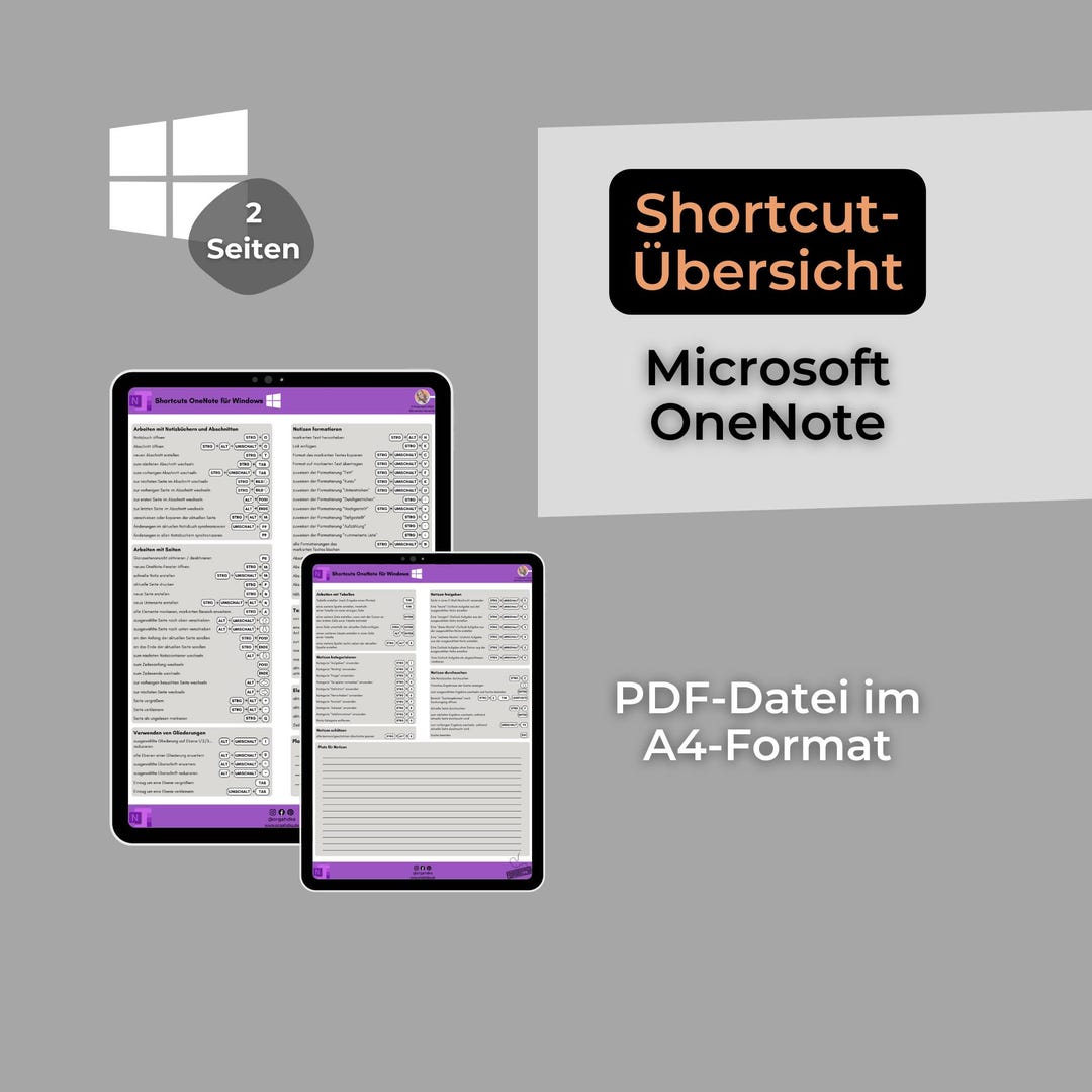 Microsoft Onenote Shortcut Overview for Windows PDF File A4 Print or ...