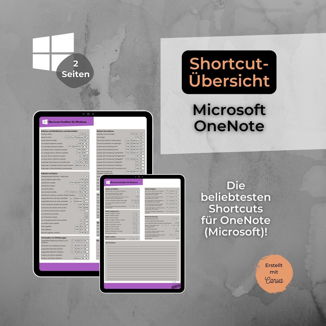 Microsoft Onenote Shortcut Overview for Windows Customizable Canva ...