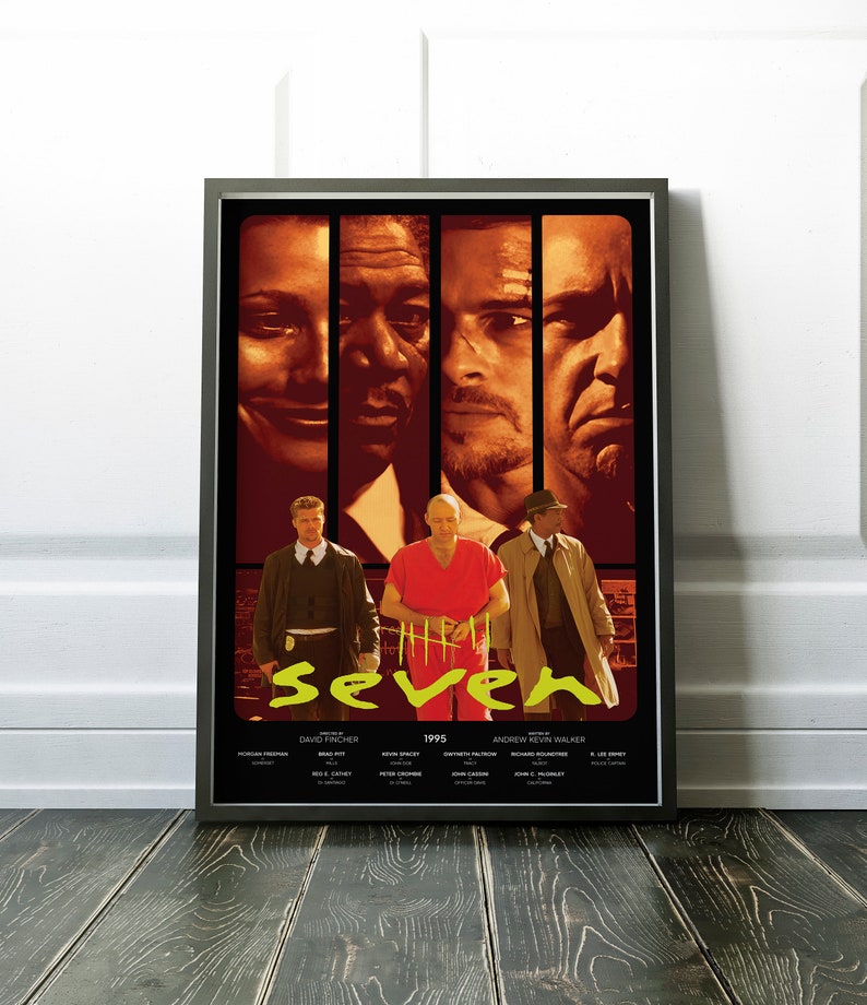 Seven, Se7en 1995 Halftone Movie Poster, Dark Theme, Light Theme, Modern Poster Print, Wall Art ...