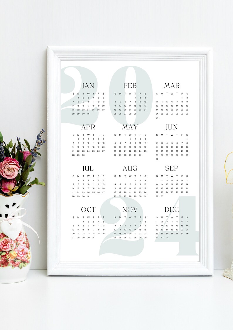Printable Calendar 2024 Yearly A3, A4, US Letter Minimalist Aesthetic ...