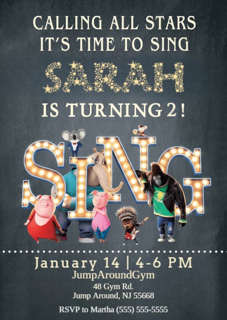 Sing 2 Birthday Invite, Personalized Sing 2 the Movie Invitation ...