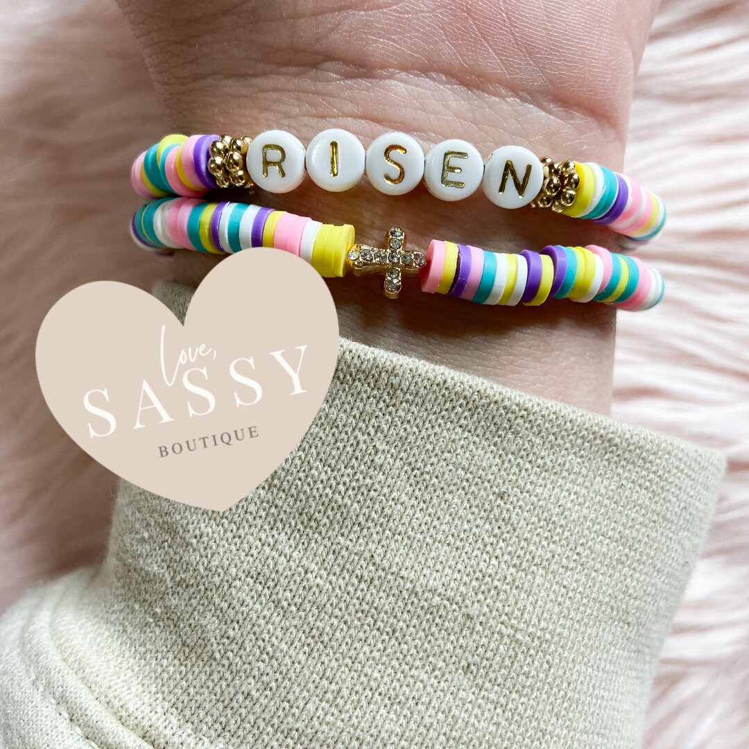 Easter Risen Cross Beaded Bracelet Heishi Stack - Etsy