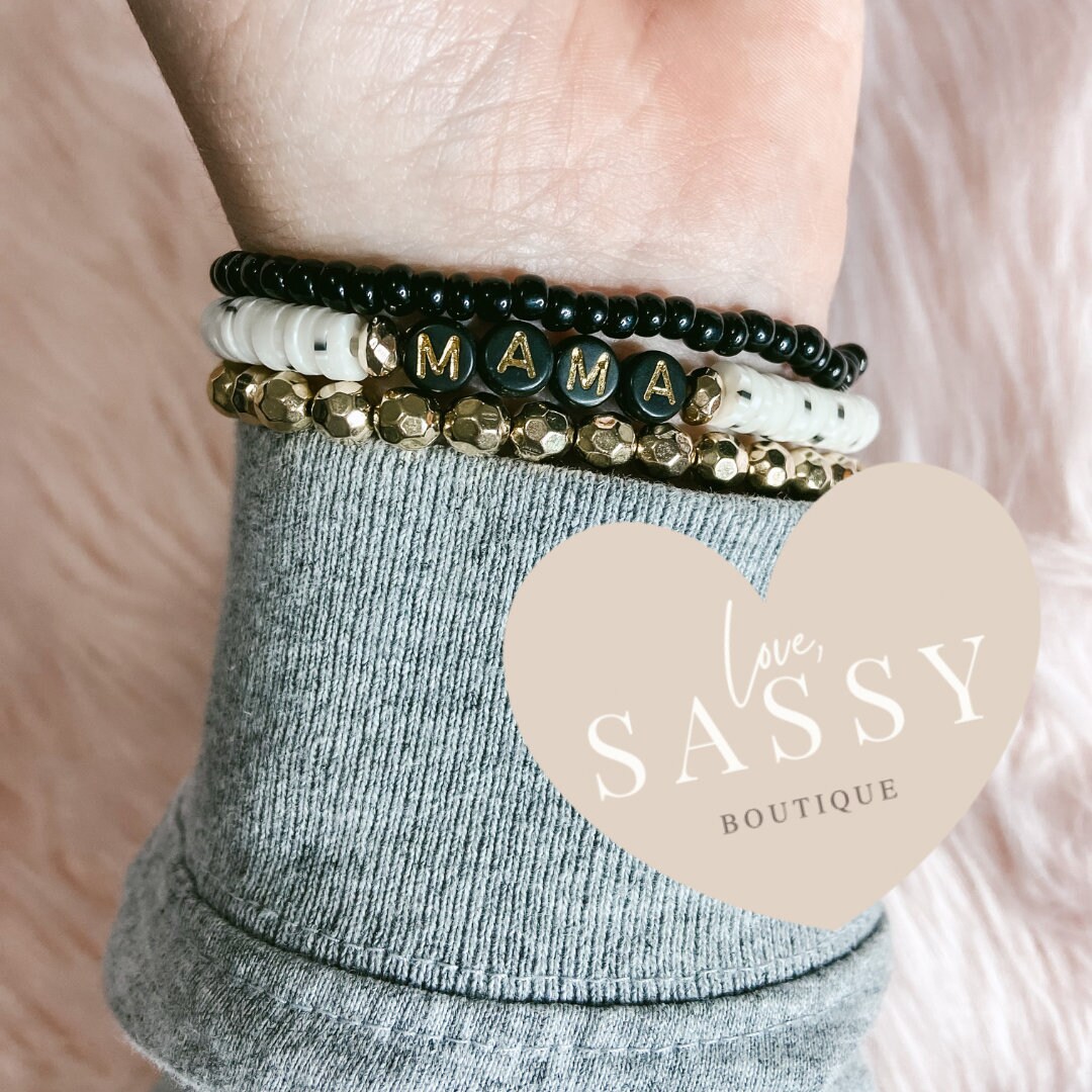Black Gold Speckled Mama Bracelet Stack - Etsy