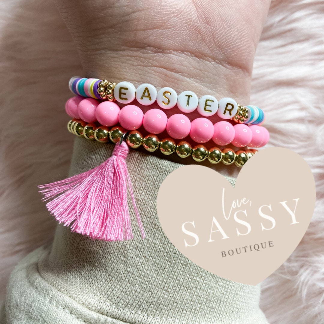 Pink Easter Beaded Bracelet Heishi Stack - Etsy