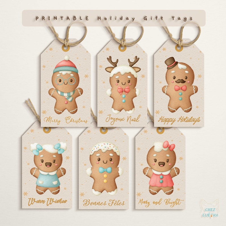 Gingerbread Man Christmas Winter Printable Gift Tags, Festive DIY Xmas ...
