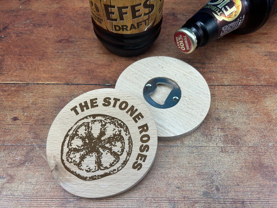 The Stone Roses Logo Inspired Wooden Bottle Opener & Coaster Music ...