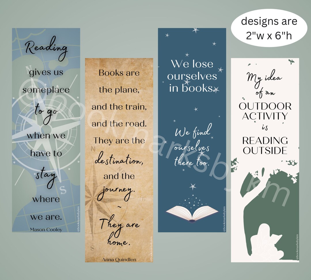 Printable Bookmarks Reading & Travel Set of 4 Digital Download - Etsy