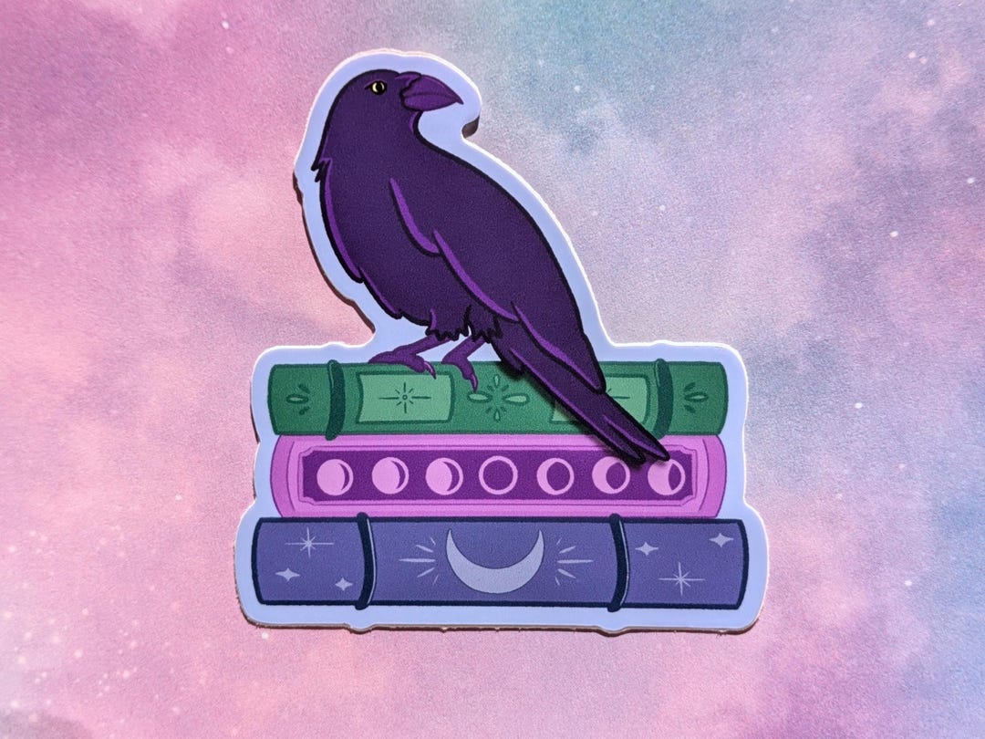 Raven Book Stack Sticker Bookish for Kindle Reader Gift Laptop Sticker ...