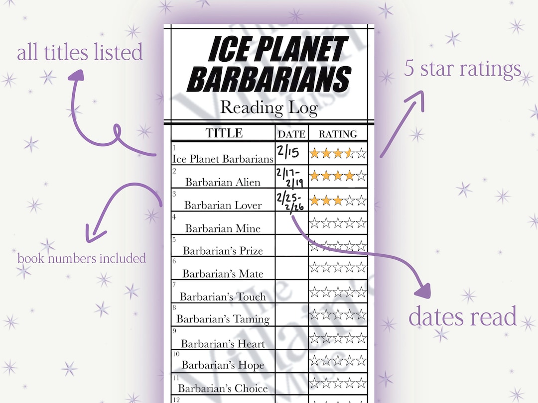 Ice Planet Barbarians Series Reading Log Bookmark, a Printable Book ...