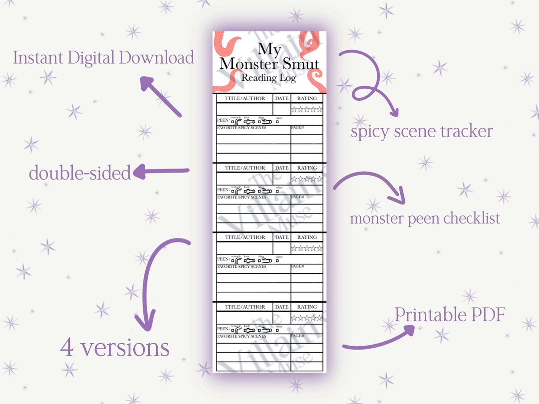 Printable Monster Smut Tracker Bookmark Reading Log TBR Book - Etsy