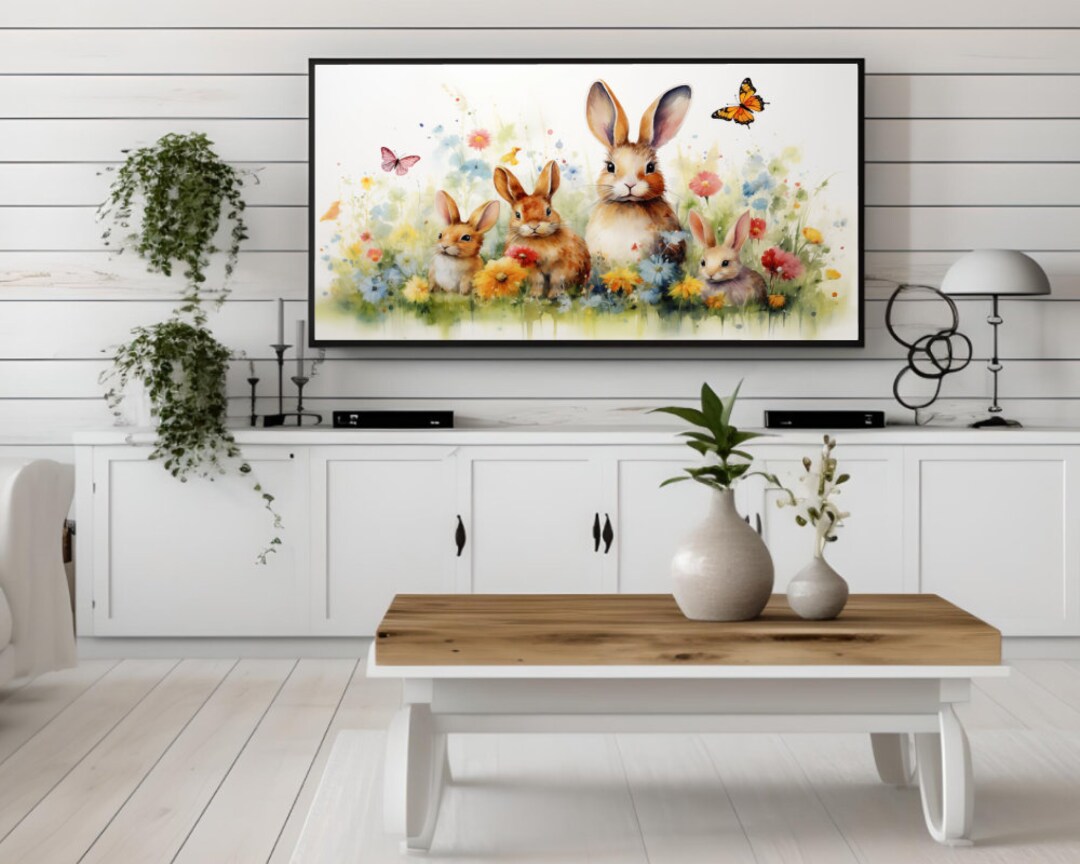 Family of Rabbits Playing in a Meadow, Easter Frame TV Art, Spring ...