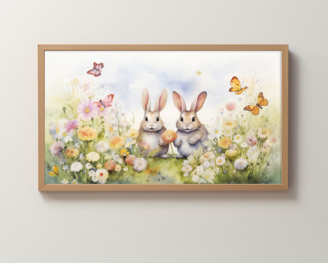 Rabbits Playing in a Meadow, Easter Frame TV Art, Spring Frame TV Art ...
