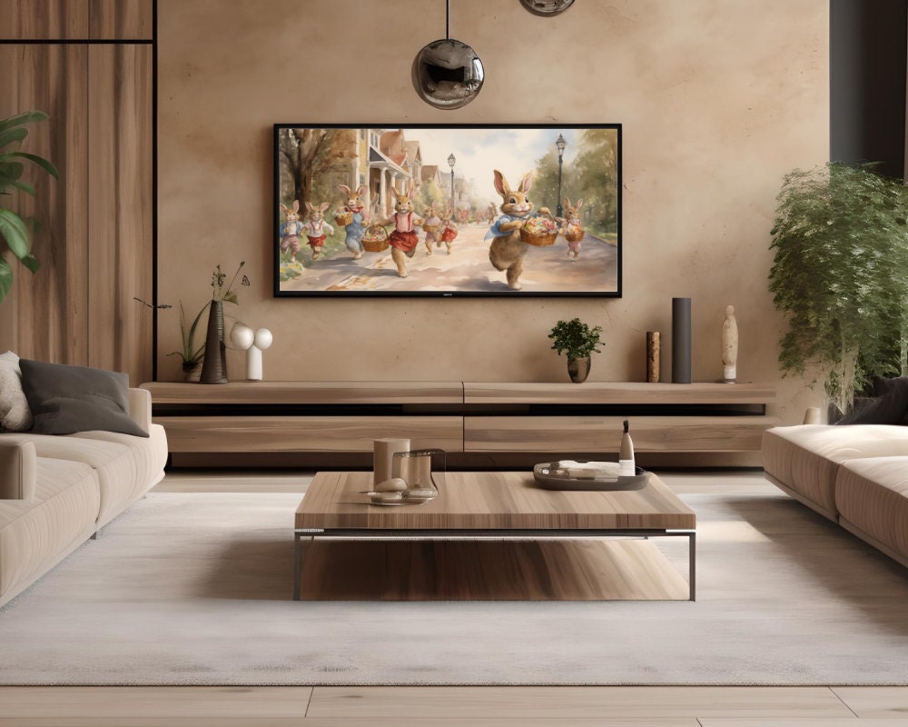 Easter Bunny Delivering Eggs Watercolor, Easter Frame TV Art, Spring ...