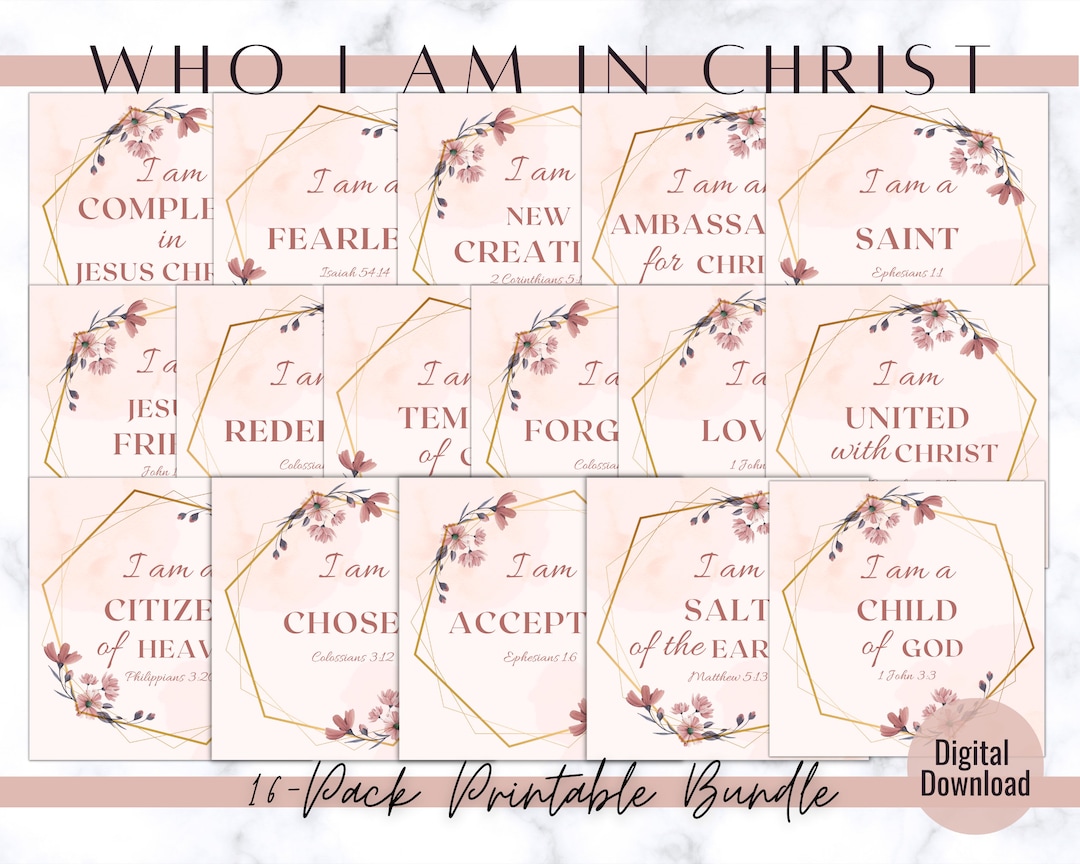Who I Am in Christ Affirmation Cards, 16-pack Bundle Printable Bible ...