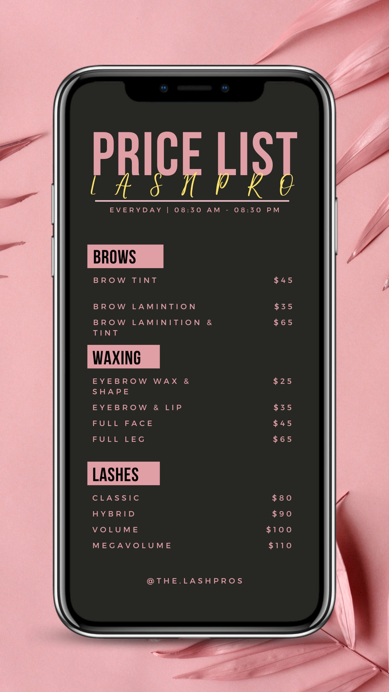 Lash Price List Template - Etsy