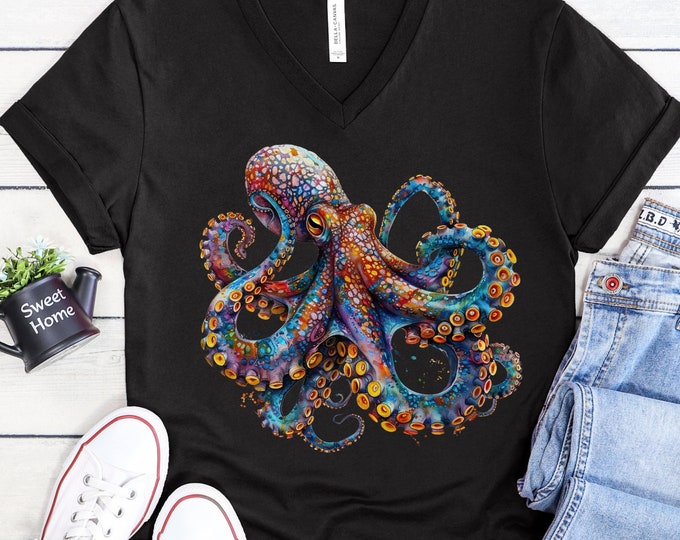 Octopus Shirt Vintage Flower Patterns Floral Octopus Kraken T-shirt ...