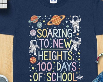 100 Days of School Kids Tshirt Astronaut Skateboard Crescent Moon ...