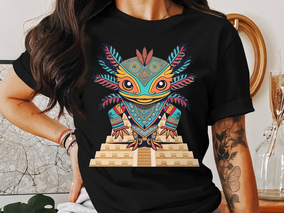 Aztec Axolotl T-shirt, Aztec Hipster T-shirt, Aztec Tee, Aztec Graphic ...