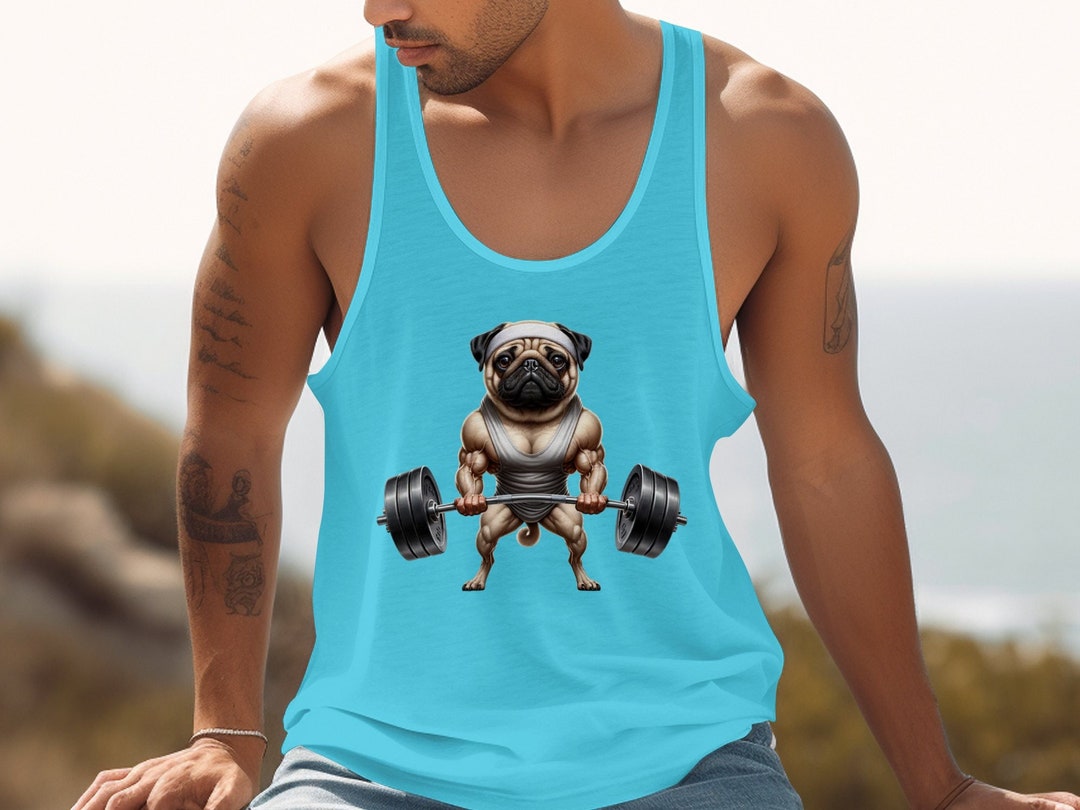 Funny Gym Pug Tank Top, Workout Dog Shirt, Cute Muscle Pug Graphic Tee ...