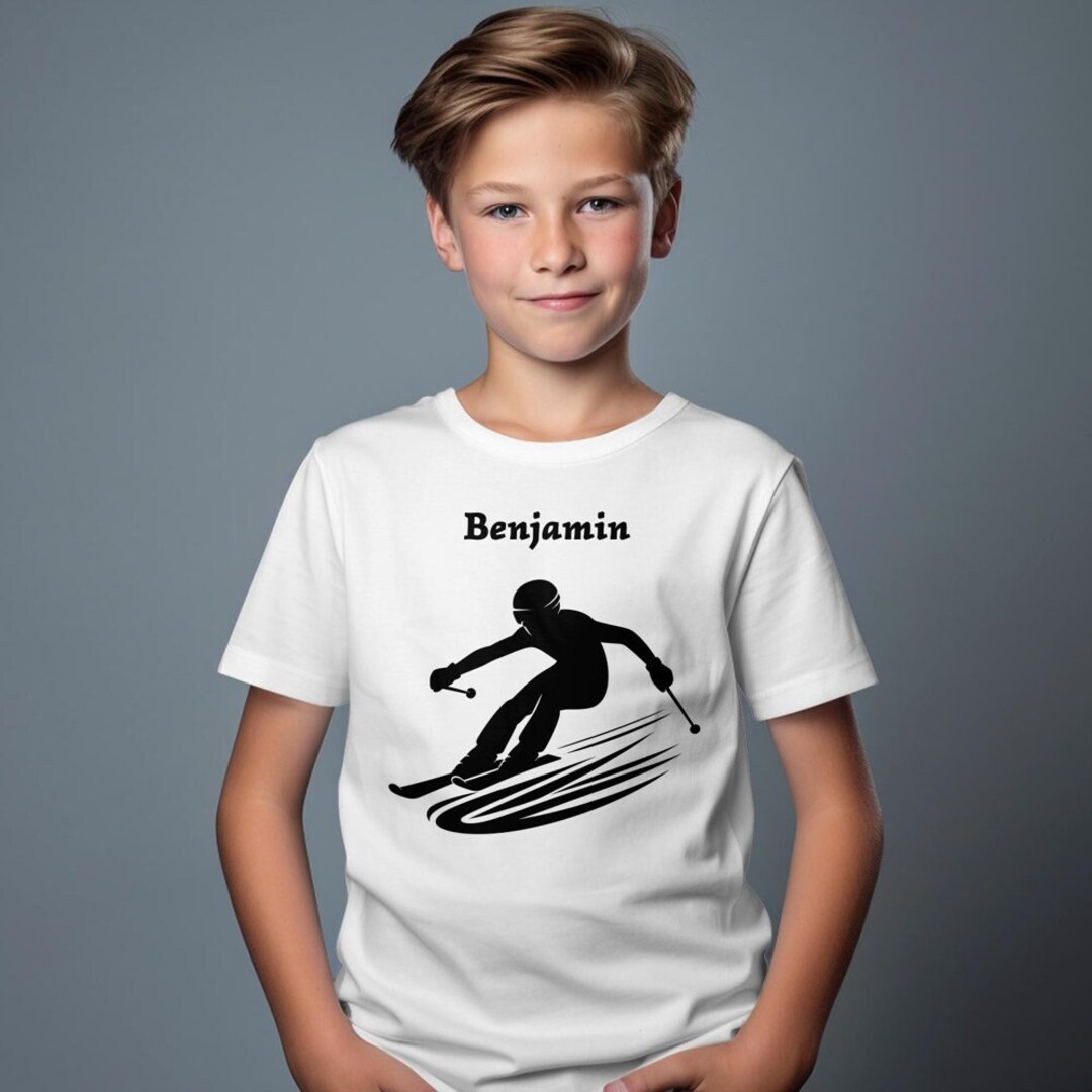 Youth Skiing T-shirt, Personalized Ski Silhouette Tee, Custom Name ...