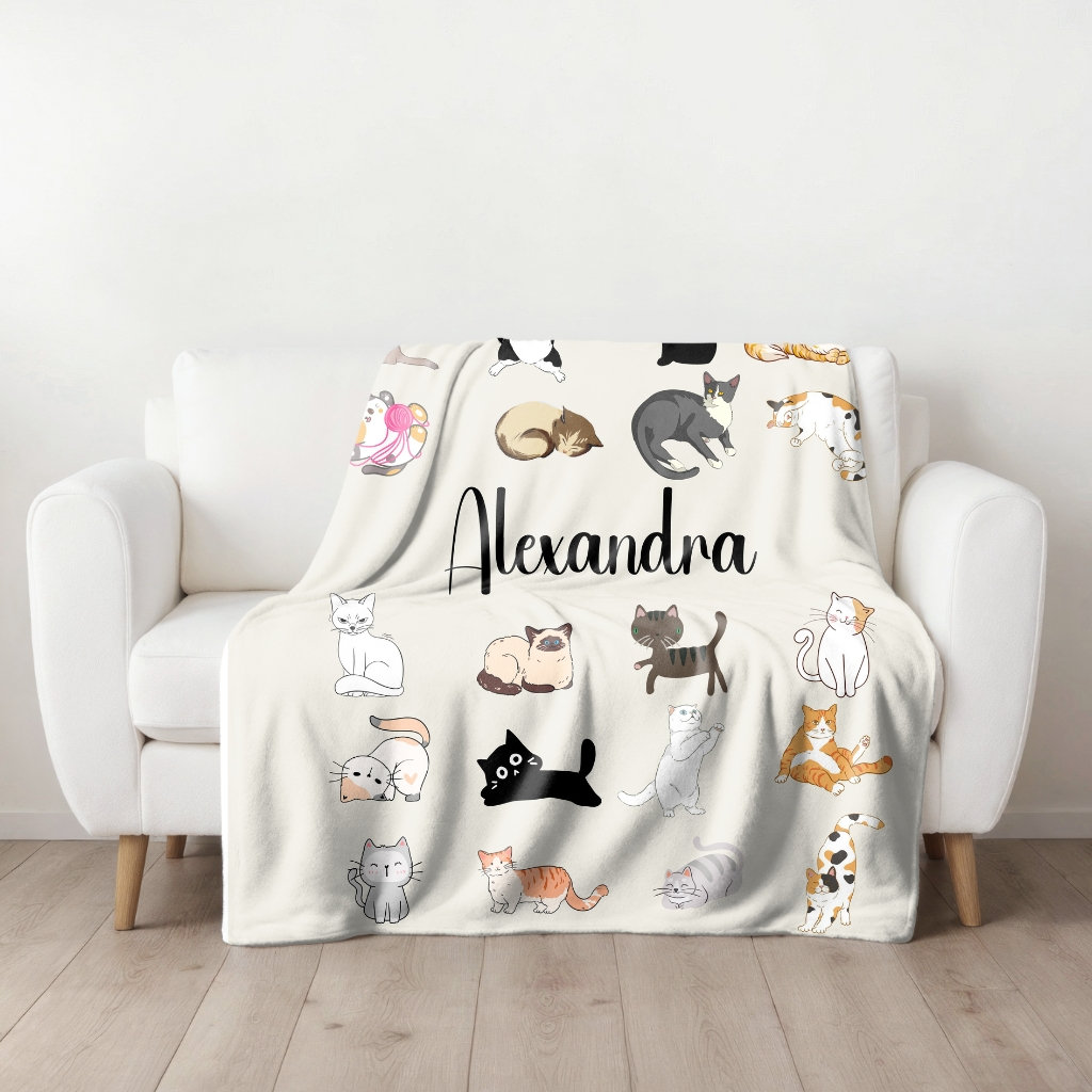 Personalized Cat Blanket, Cat Lover Gift, Boy Cat Custom Name Blanket ...