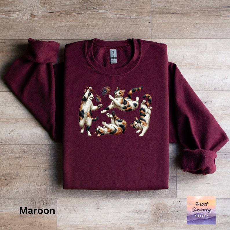 Calico Cat T-shirt, Embroidery Style Cats Shirt, Funny Cat Lover Gift ...