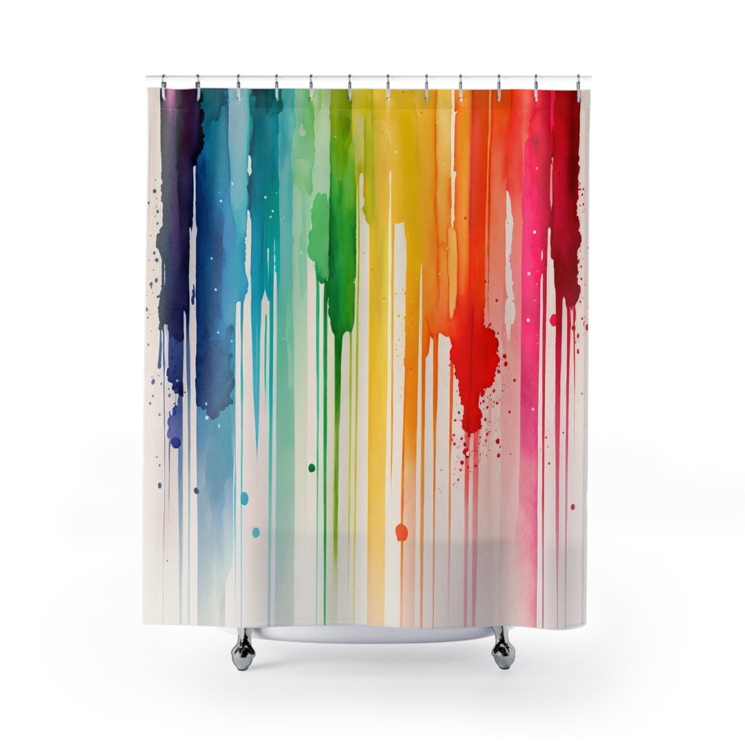 Rainbow Colors Shower Curtain, Watercolor Shower Curtain, Bathroom ...