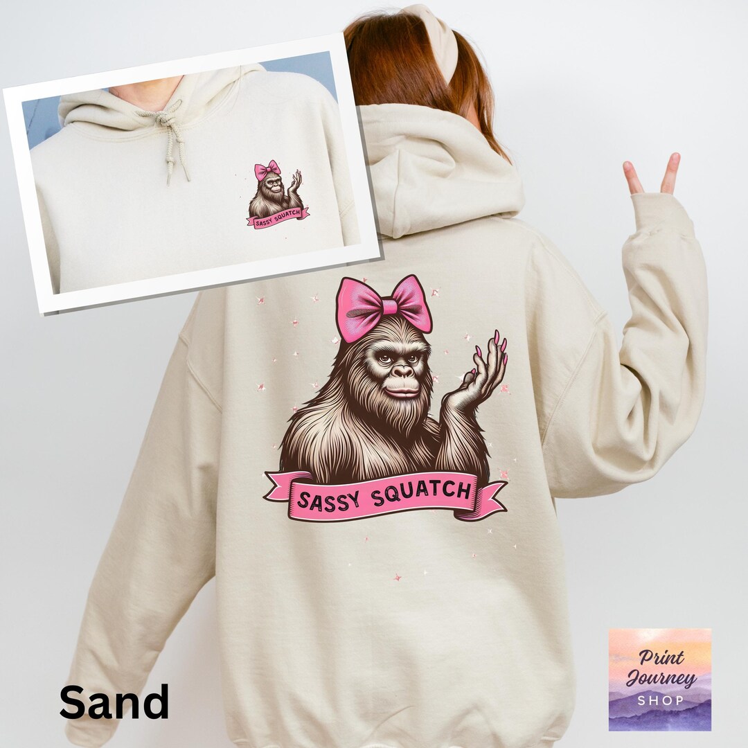 Funny Sassy Sasquatch Hoodie, Cute Bigfoot Coquette Bow Hooded ...