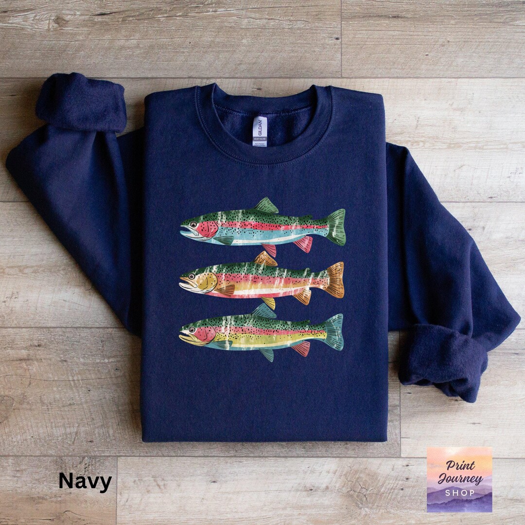 Colorful Trout Fish Print Sweatshirt, Rainbow Trout Fishing Sweatshirt ...