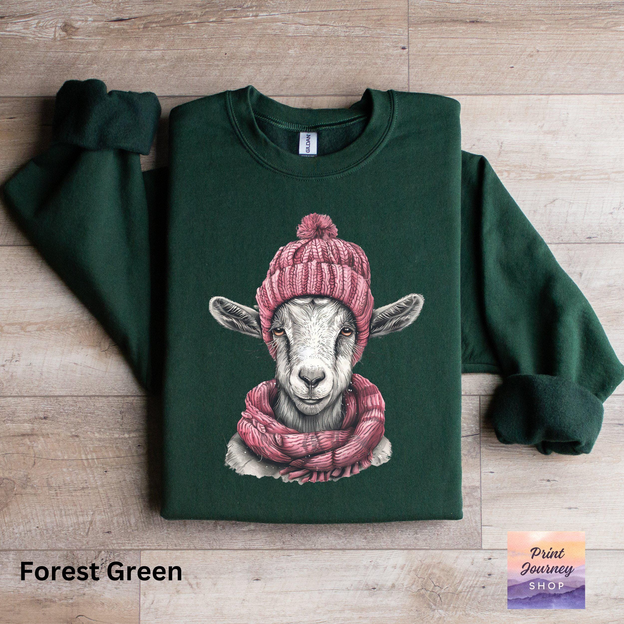 Cute Goat Sweatshirt, Cozy Animal Print Shirt, Funny Farm Animal ...
