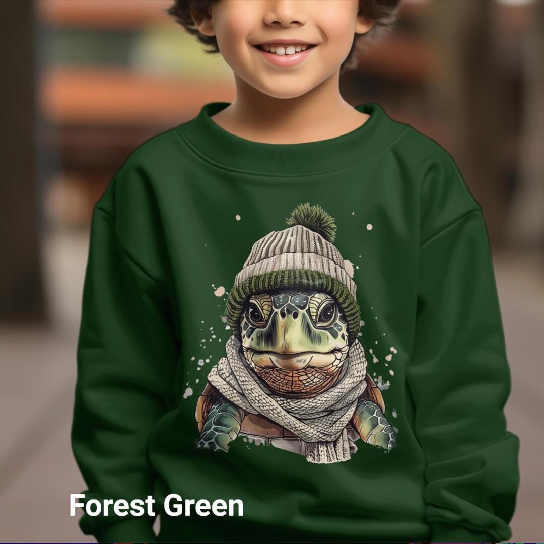 Cute Turtle Sweatshirt for Kids Funny Turtle in Beanie and Scarf Cozy ...