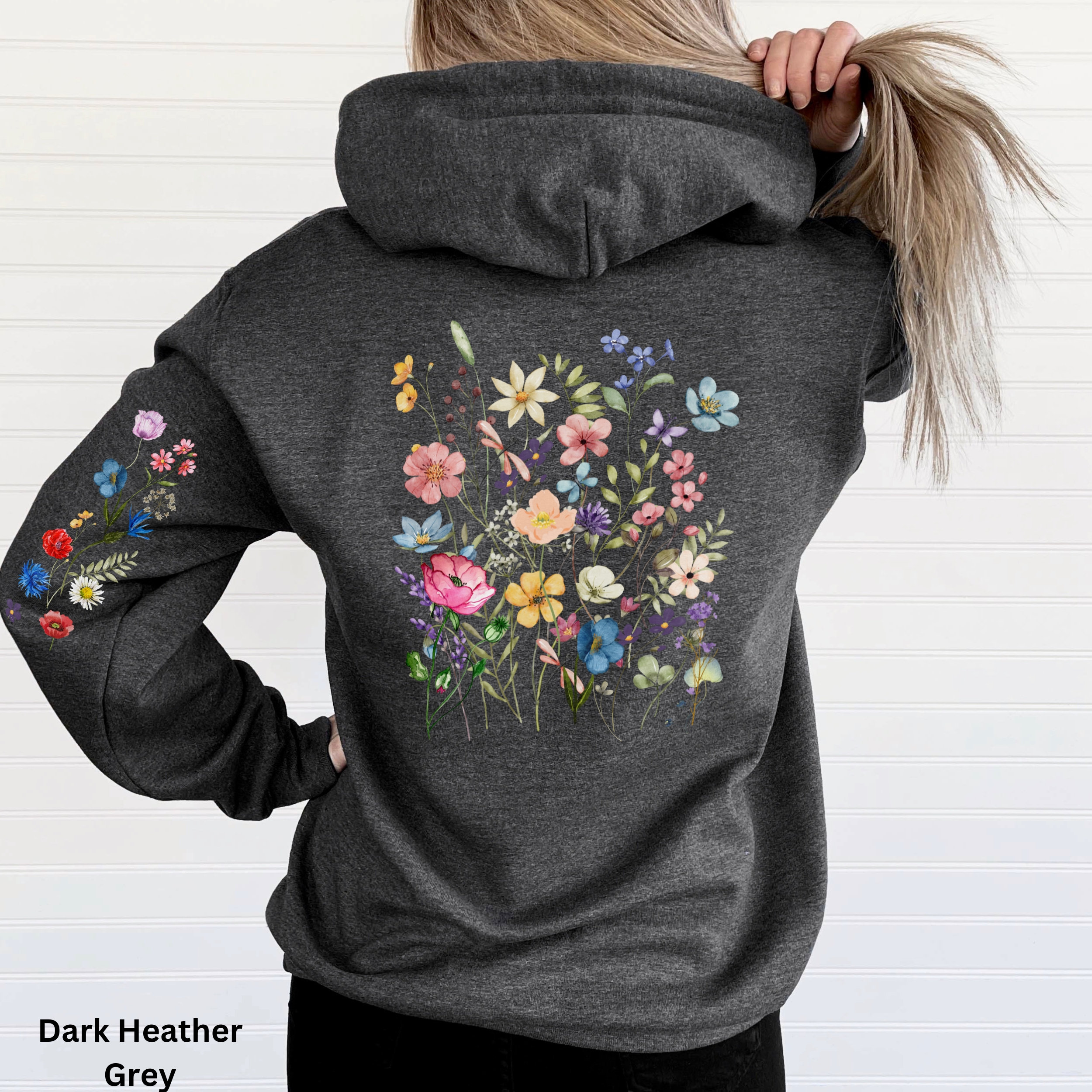 Wildflowers Hoodie, Boho Cottagecore Floral Hoodie, Botanical Flowers ...