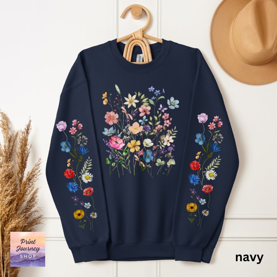 Wildflowers Sweatshirt, Printed Sleeve, Boho Cottagecore Floral Sweater ...
