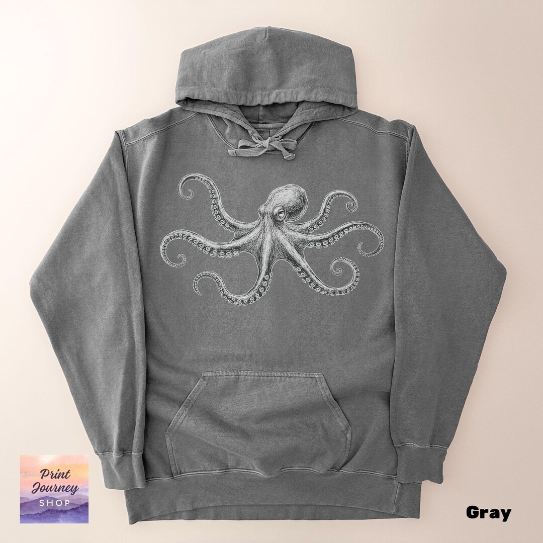 Octopus Hoodie, Comfort Colors Vintage Octopus Sweatshirt, Ocean Lover ...