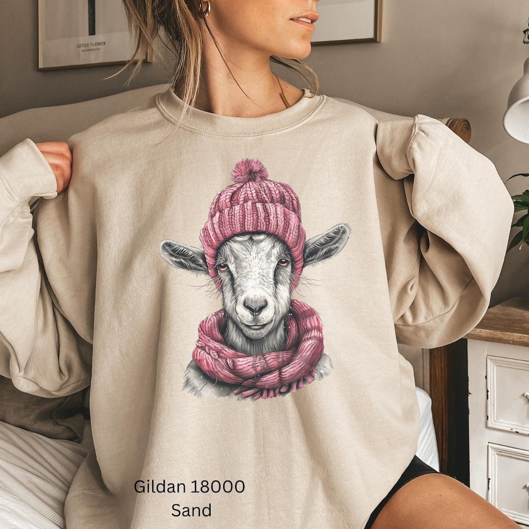 Cute Goat Sweatshirt, Cozy Animal Print Shirt, Funny Farm Animal ...
