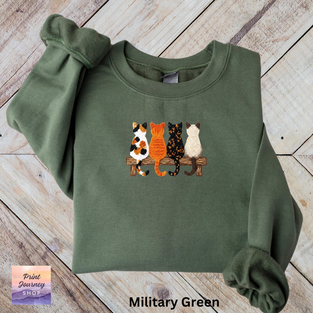 Cat Sweatshirt, Faux Crochet Cats Crewneck, Cute Kitten Pullover, Cat ...