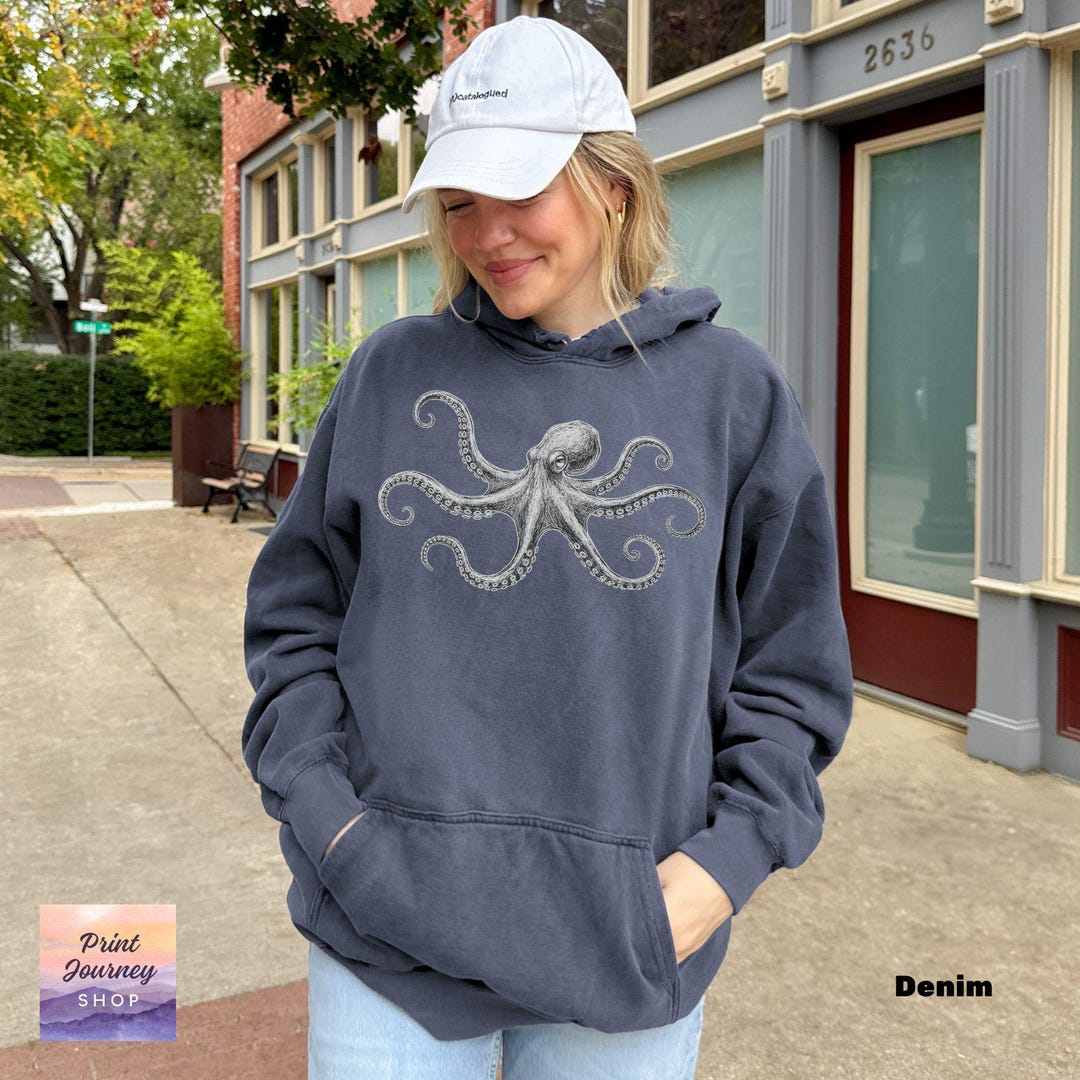 Octopus Hoodie, Comfort Colors Vintage Octopus Sweatshirt, Ocean Lover ...