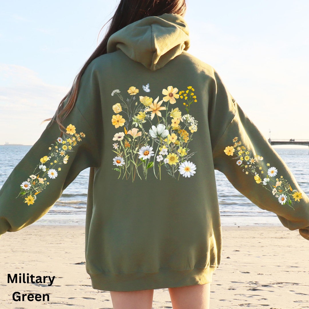 Wildflowers Hoodie Boho Cottagecore Floral Hoodie Botanical Flowers ...