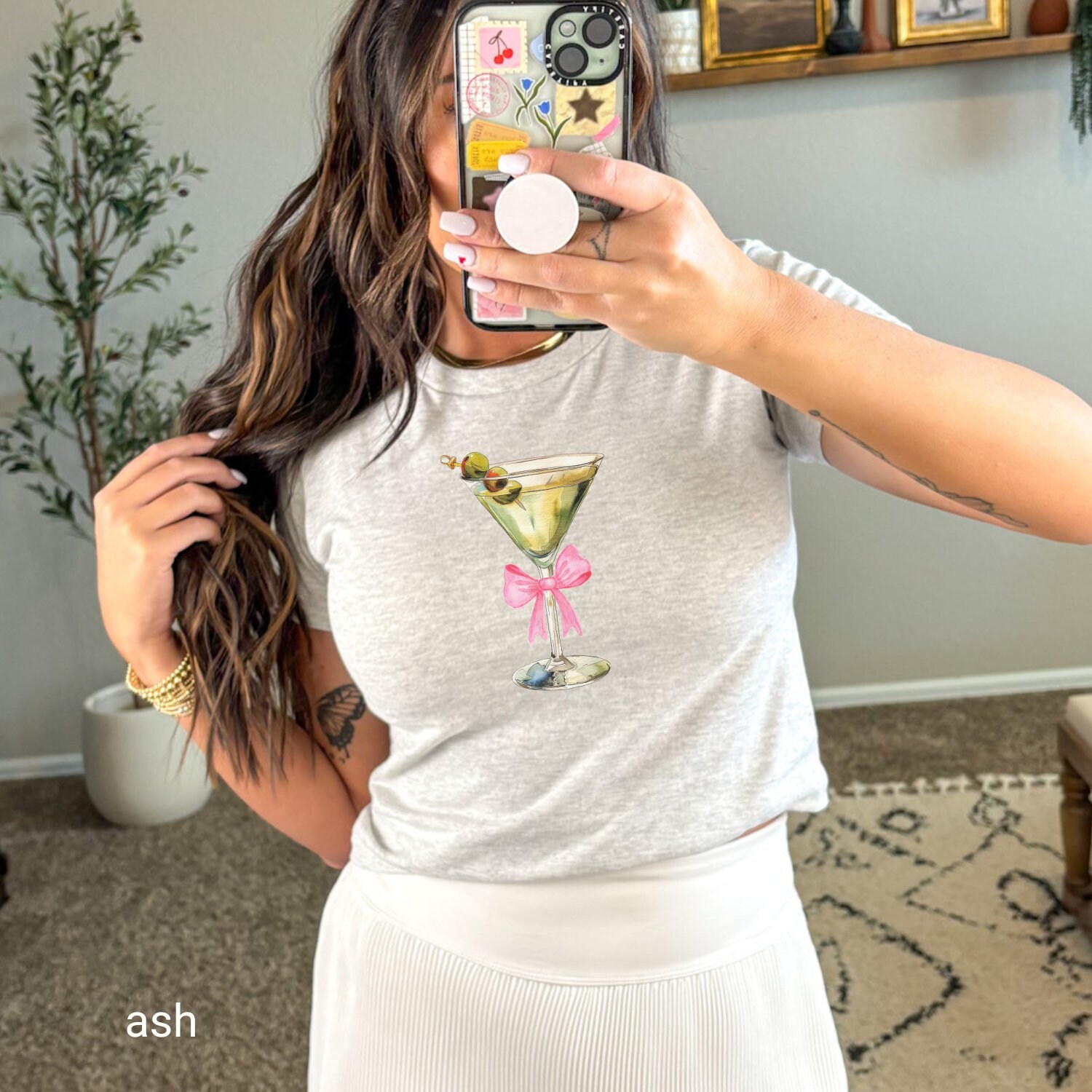 Coquette Martini Glass Tee, Y2K Aesthetic, Pink Bow, Cute Cocktail ...