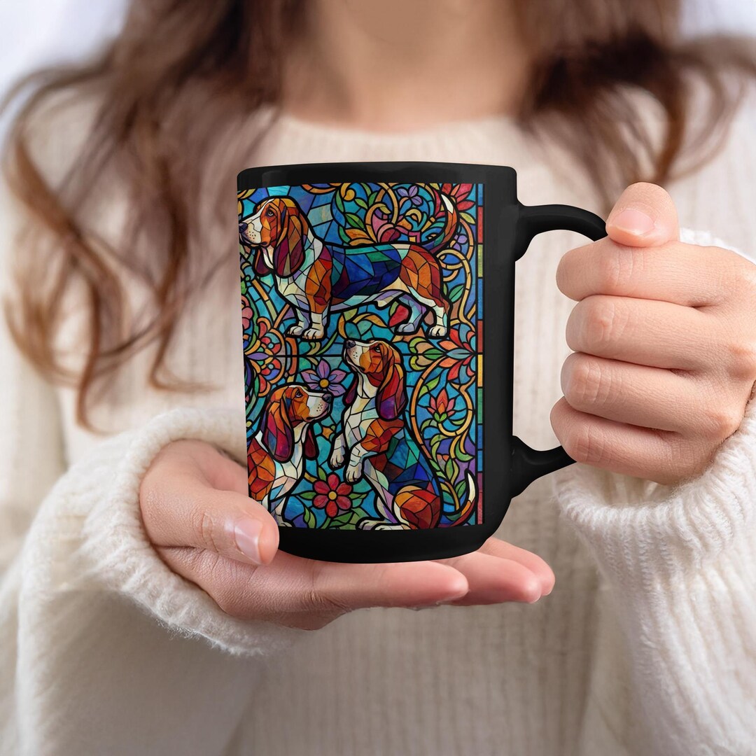 Basset Hound Mug, Faux Stained Glass Art, Dog Lover Gift, Unique Coffee ...