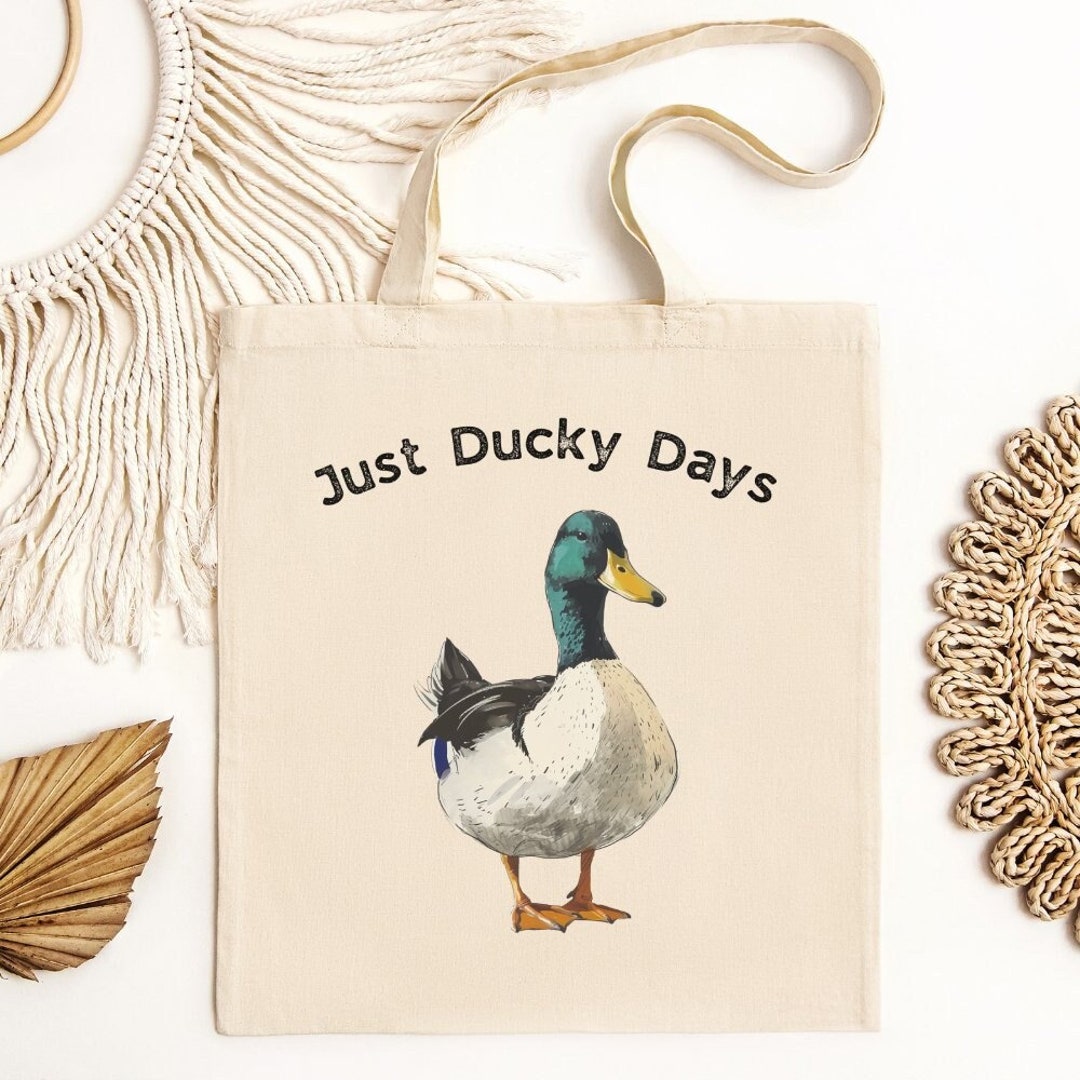Rustic Duck Print Tote Bag, Vintage Style Waterfowl Canvas Bag, Unique ...