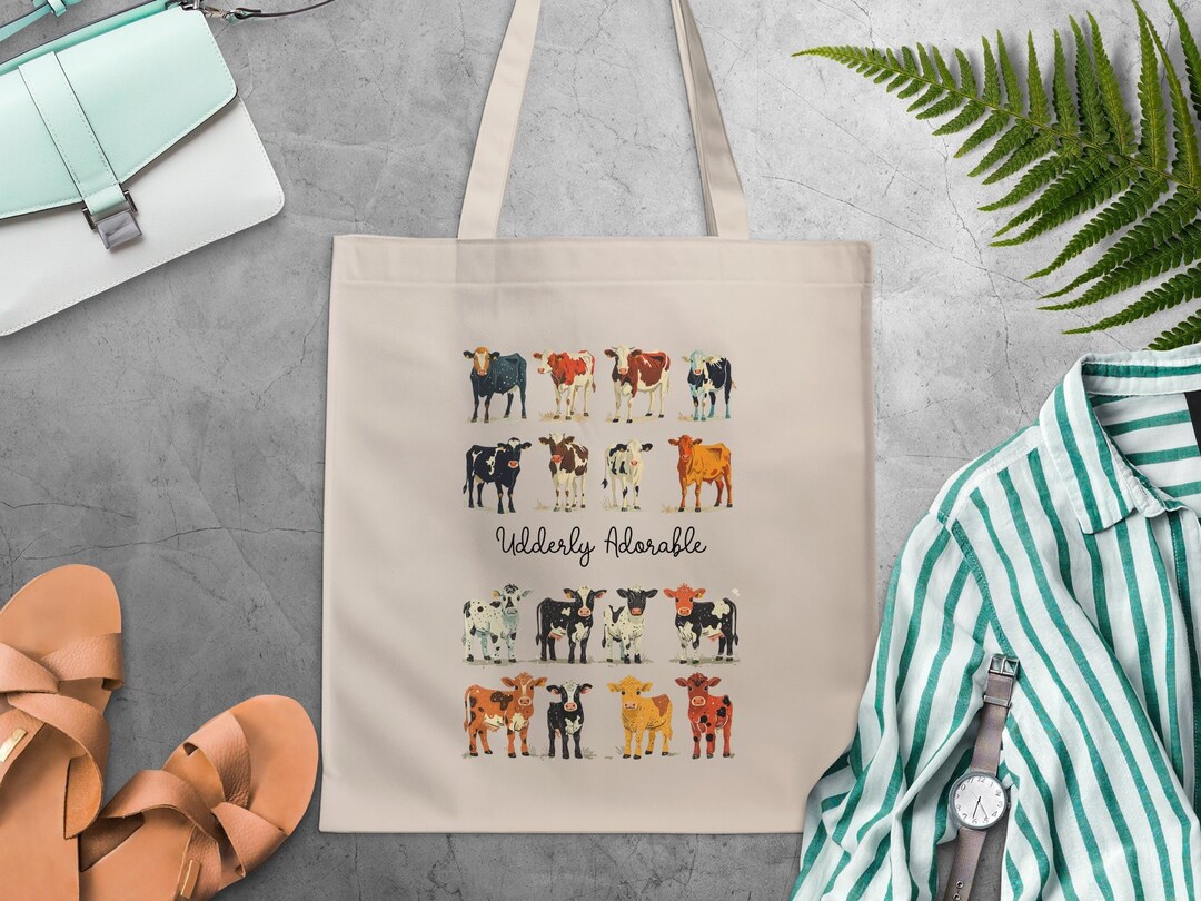 Colorful Cattle Tote Bag, Rustic Farmhouse Cow Print, Eco-friendly ...