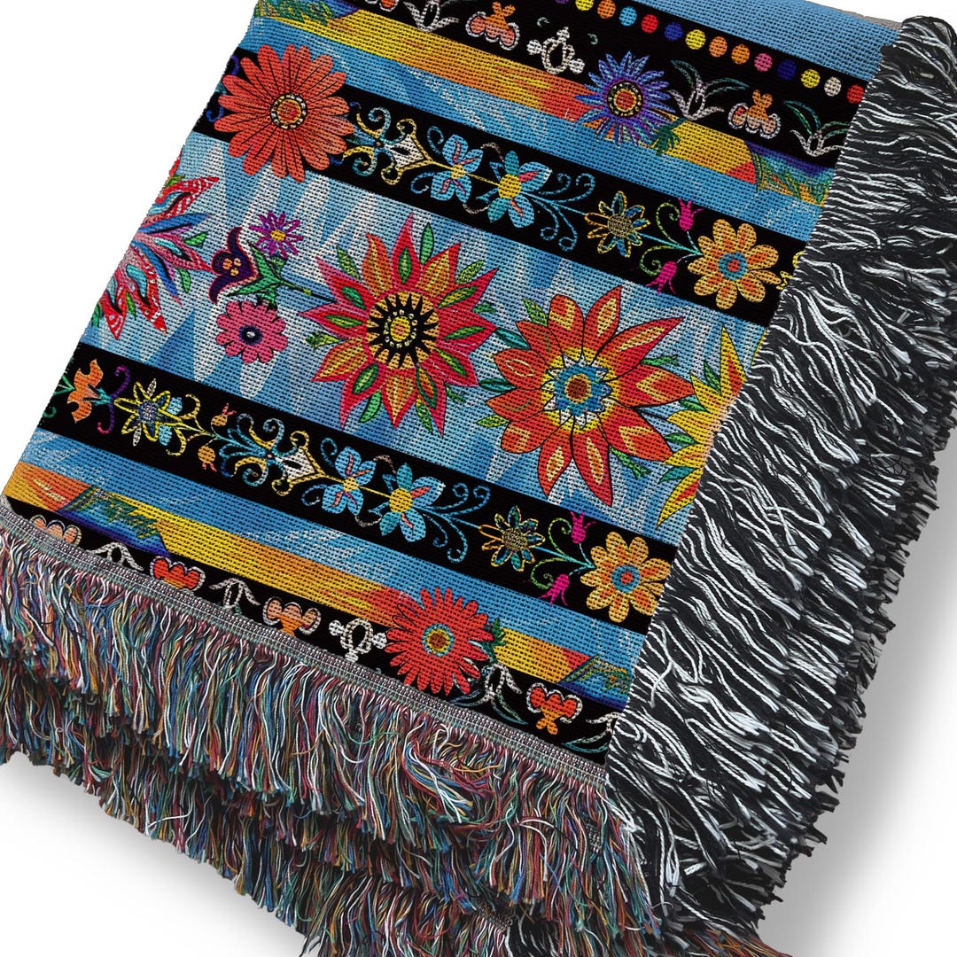 Native American Style Woven Blanket With Fringes, Colorful Ojibwe ...