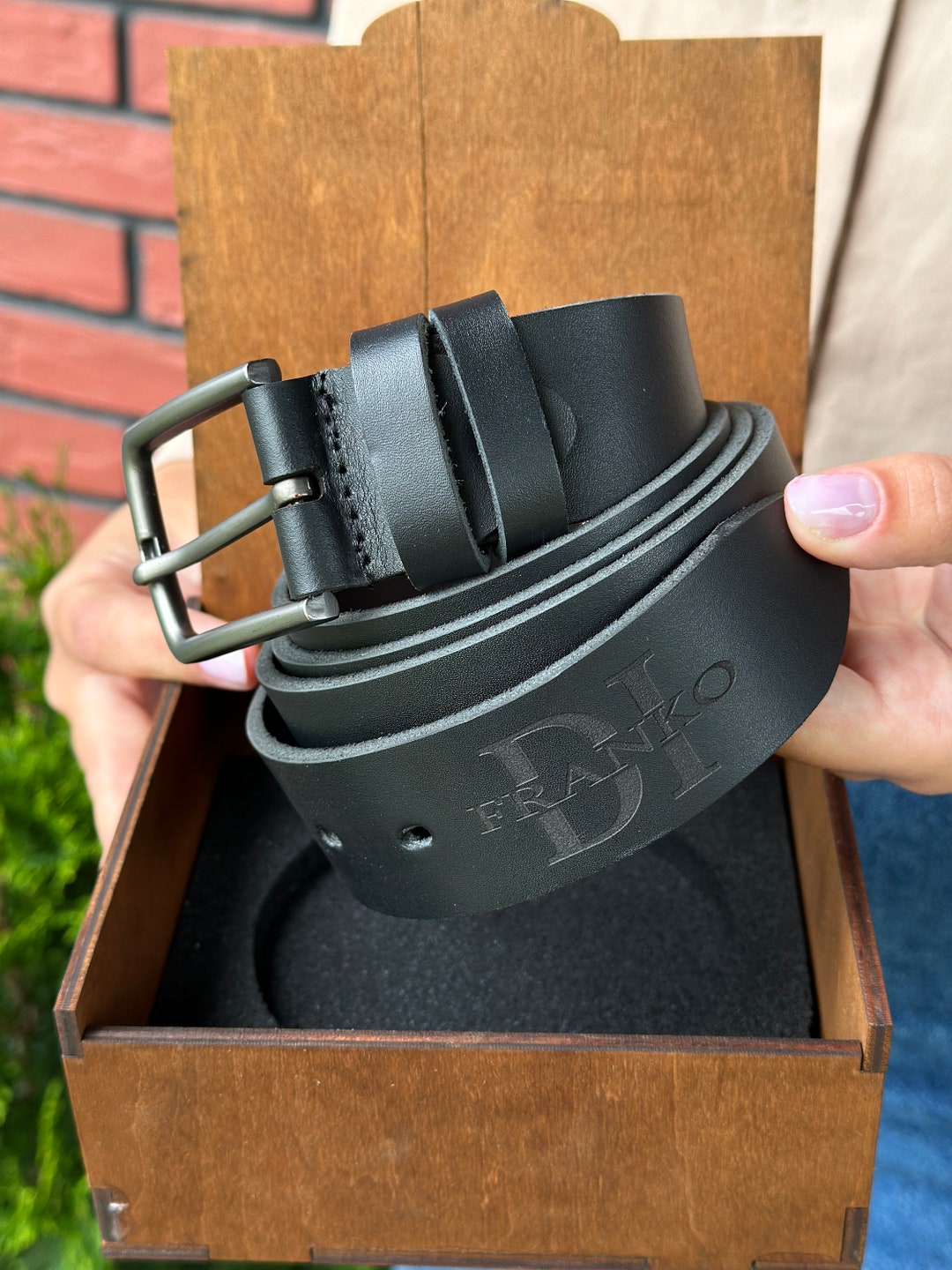 Personalized Men Black Leather Belt + Gift Box, Unique Gift for ...