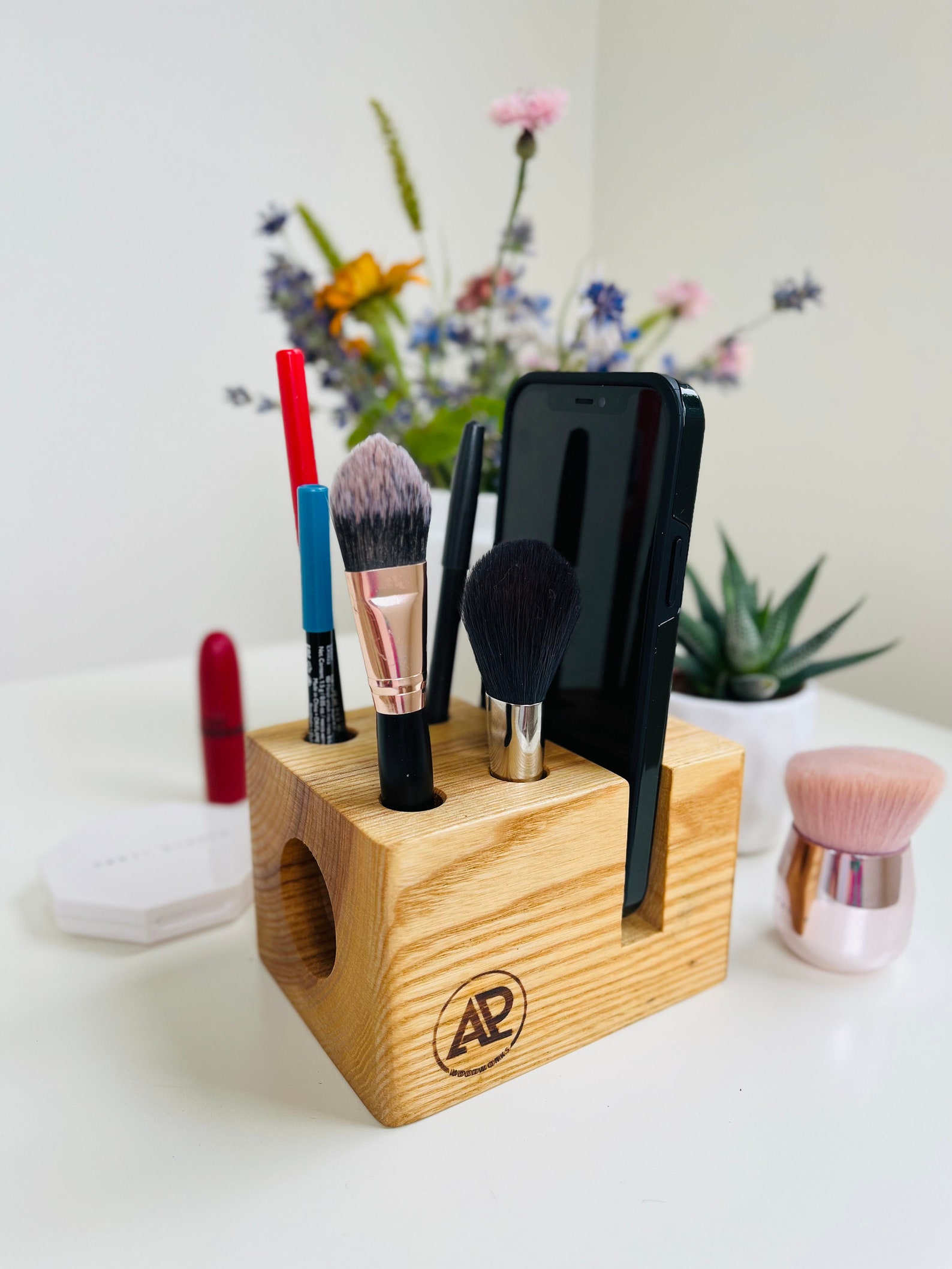 Handmade Wooden Pencil Holder, for Brushes, Pen, Make up Tools ...