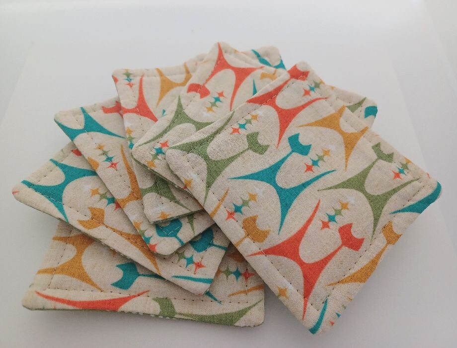Mid Century Modern Atomic Cat Fabric Coasters - Etsy