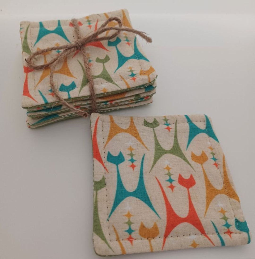 Mid Century Modern Atomic Cat Fabric Coasters - Etsy