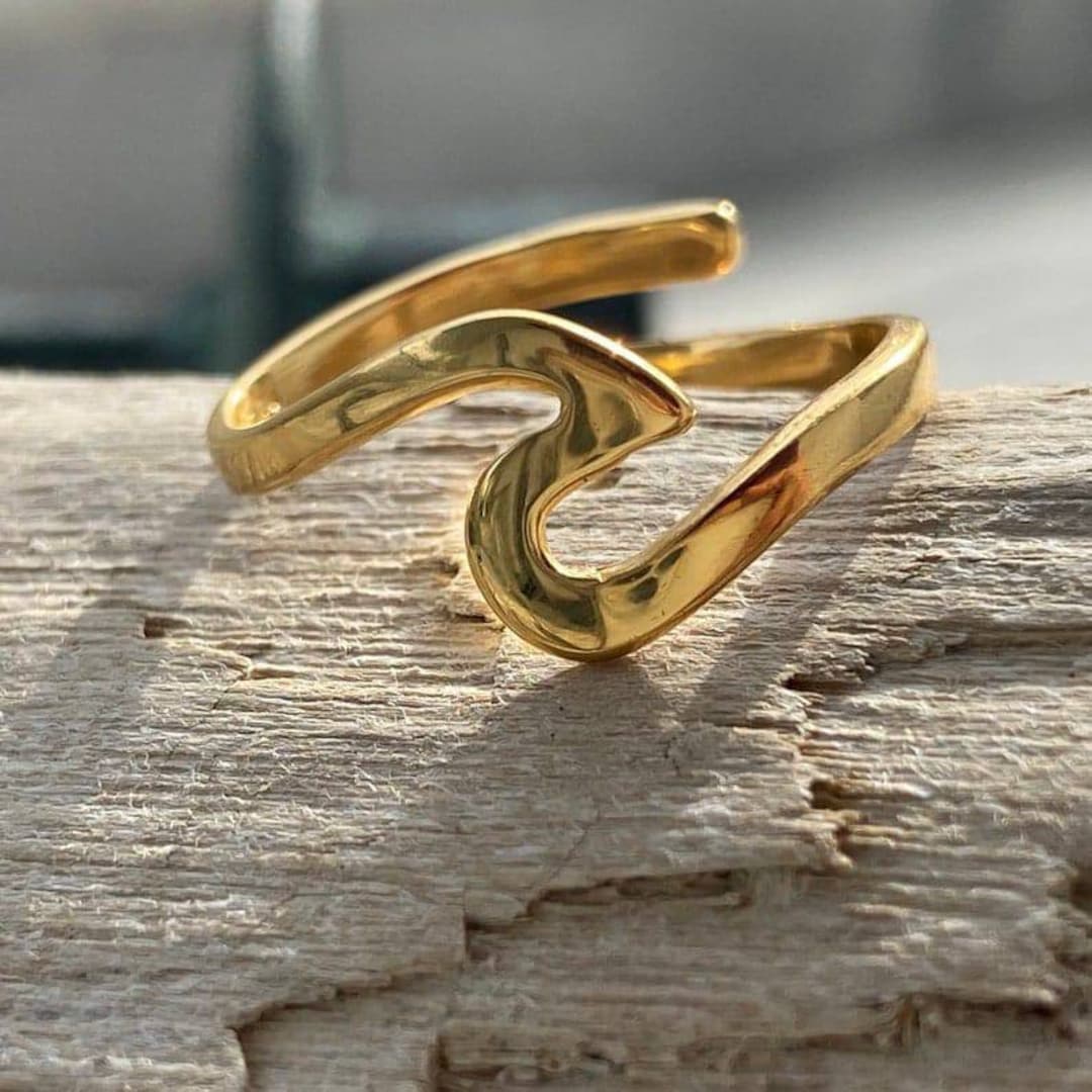 Ocean Wave Gold Ring 18k Gold Ring Sterling Silver Ring - Etsy