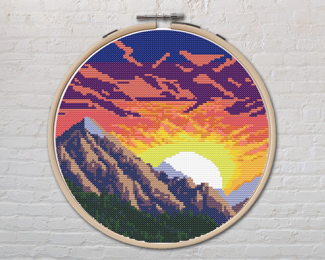Sunset Cross Stitch Pattern PDF, Landscape, Mountains, Nature. - Etsy