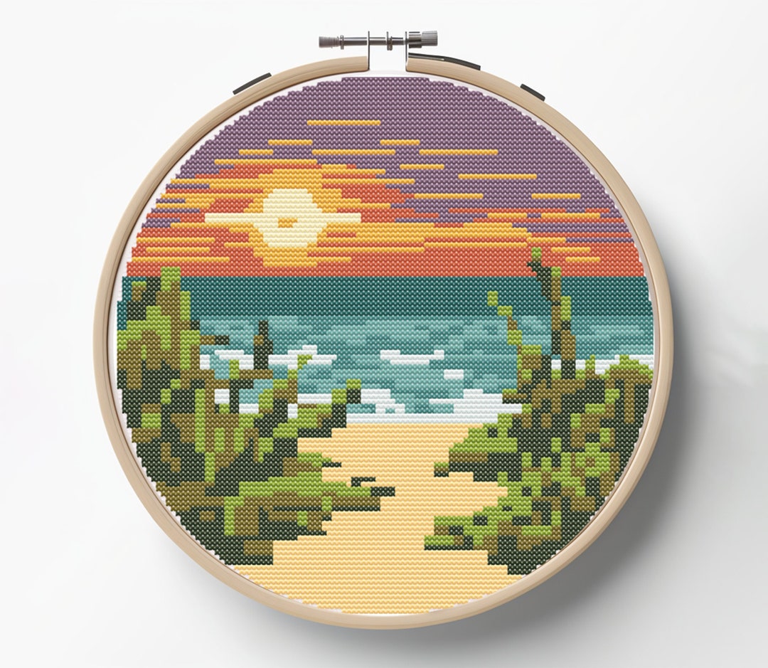 Beach Cross Stitch Pattern PDF, Sea, Nature, Landscape. - Etsy